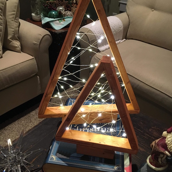 Handmade Modern Rustic Farmhouse Christmas Holiday Tree With Lights Set ...