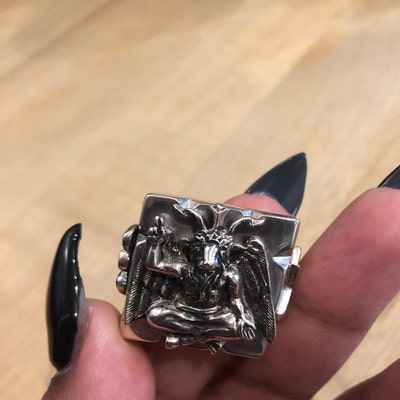 Baphomet Pentagram Caduceus Ring for Unisex Made of Sterling - Etsy