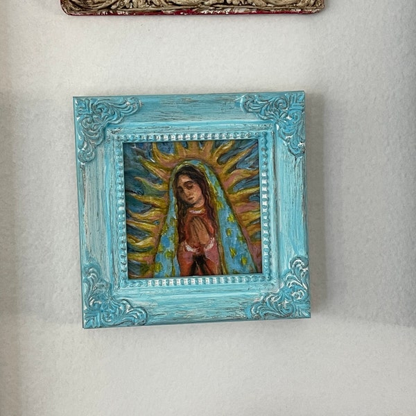 Our Lady of Guadalupe Art Print in One of a Kind Light Blue Hand ...