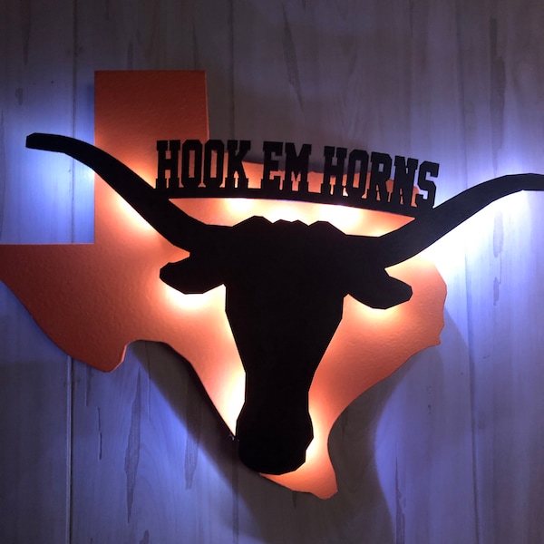 Longhorn on Texas, Personalized Custom LED Sign, Texas Man Cave Décor ...