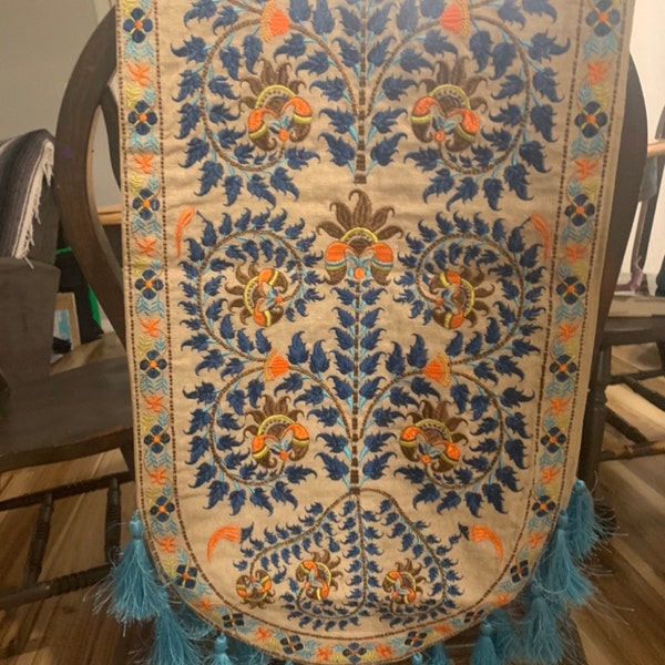 Teal Table Runner Placemats Set Custom Size Embroidered Fall Table ...