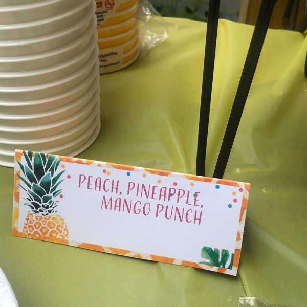 Pineapple Party Food Label / Pineapple Place Cards - INSTANT DOWNLOAD ...