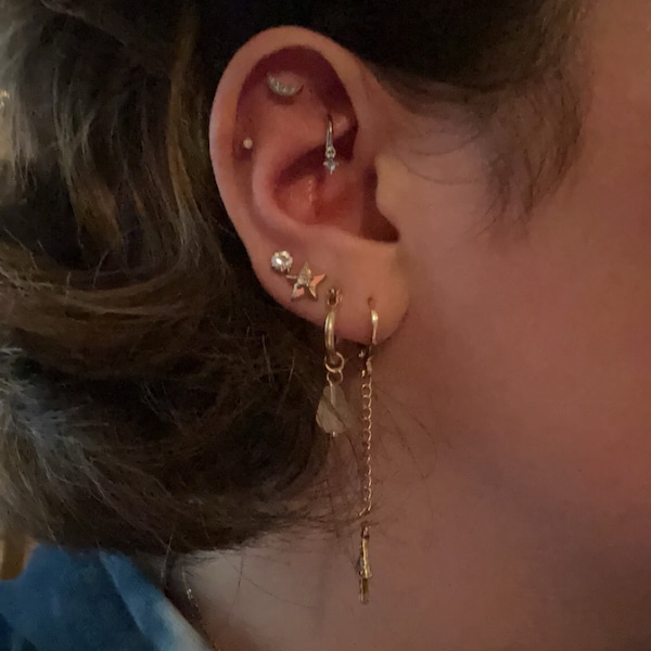 Peridot Dangle Rook Hoop • 18k Gold Plated Sterling Silver Cartilage ...