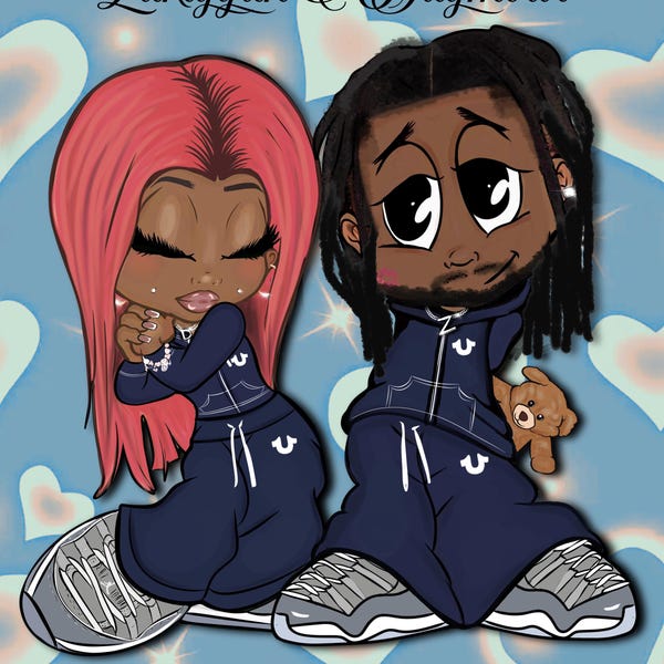 Y2k Custom Cartoon Chicano Couple Digital Art Portrait, Anniversary ...