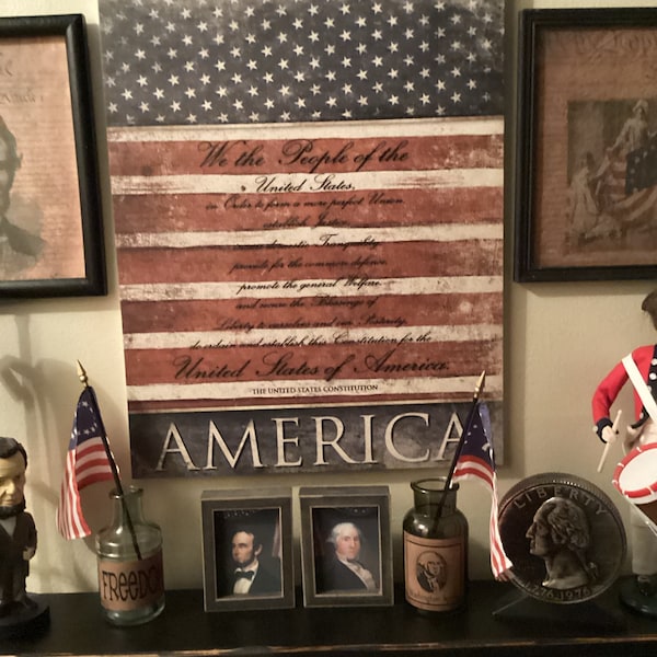 US Flag Constitution Patriotic America Farmhouse Style Wall Decor Sign ...
