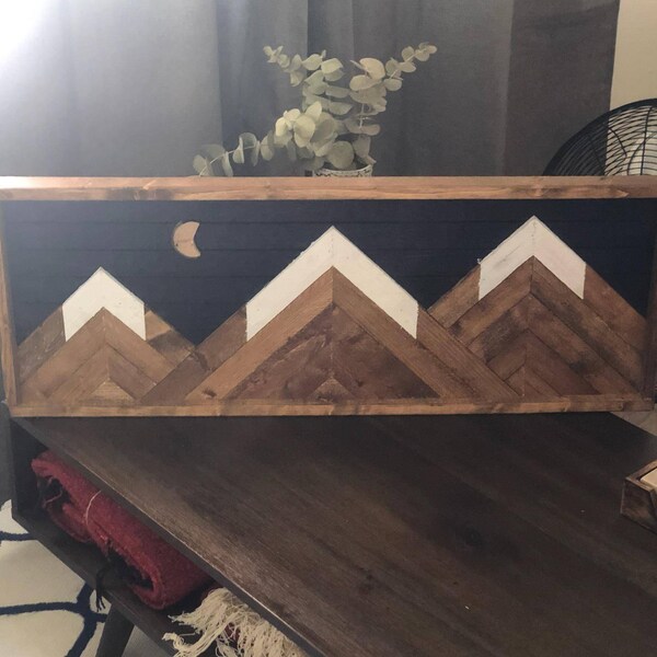 Rustic Navy Background W/ Moon - Rustic Mountain Wood Wall Art-wall ...
