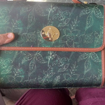 Boho Cottagecore Witchy Canvas Satchel Bag, Gold Botanical Emerald ...