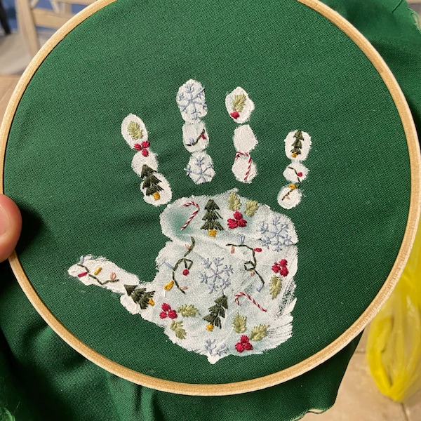 Christmas Handprint Keepsake, Kids Embroidery PDF Pattern, Handprint ...