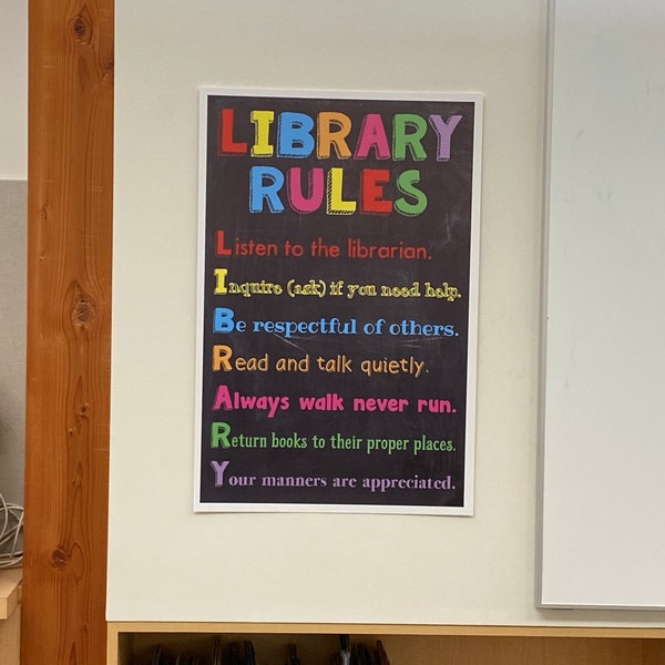 Library Rules Media Center Library Book Reading Center Teacher Sign ...