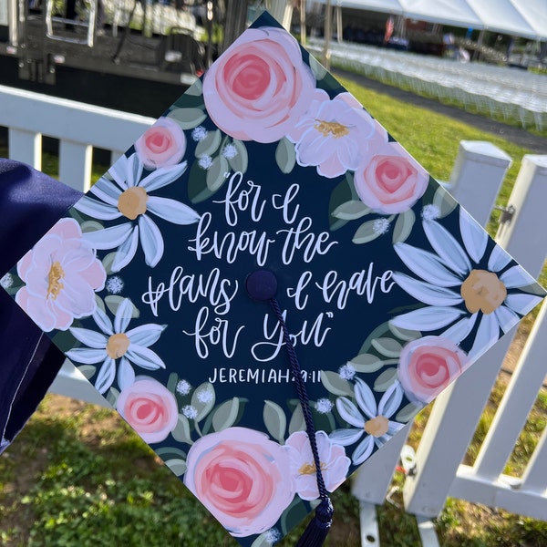 Customizable Floral Grad Cap Decoration Self-adhesive Daisies and Rose ...