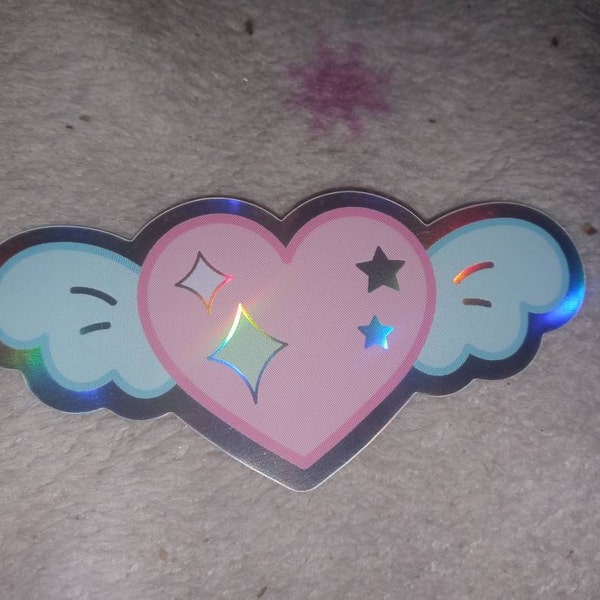 New Ver. Flying Heart Holographic Sticker - Etsy