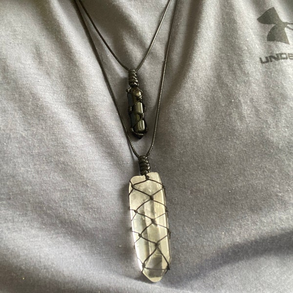 Natural Raw Clear Quartz Crystal Pendant,net Wrap Crystal Healing ...