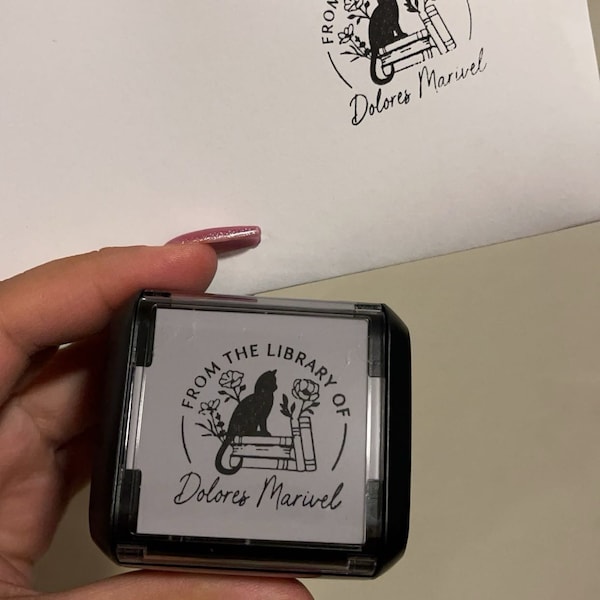 Book Embosser Book Stamp, Personalized Cat Book Stamp, From the Library ...