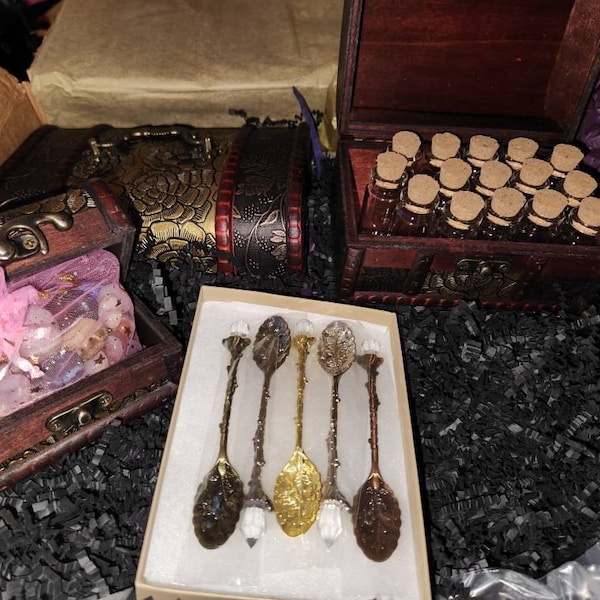 Witch Apothecary Vial & Chest Sets, Vintage Style Chest and Spoon ...