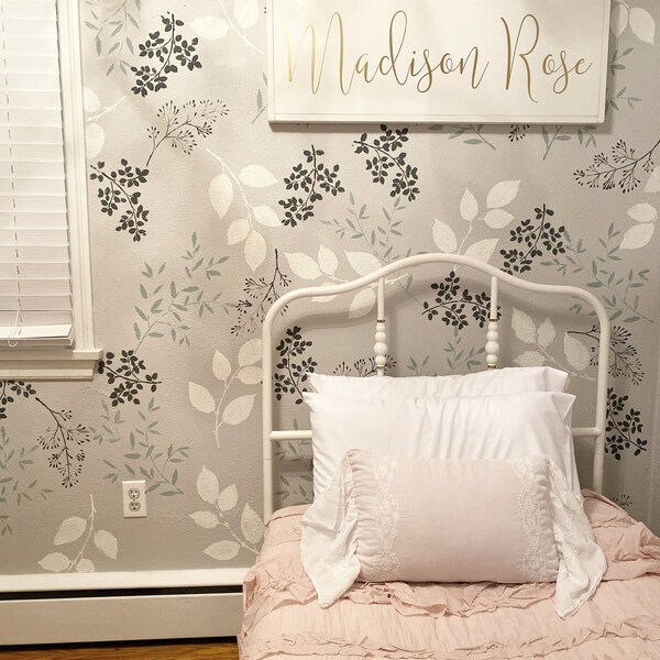 Watercolor Leaves Wall Pattern Kit- FLORAL WALL STENCILS Instead of ...