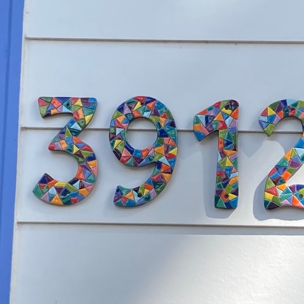 Custom Ceramic House Numbers, Multicolor Mosaic Tile Address Numbers, 6 ...