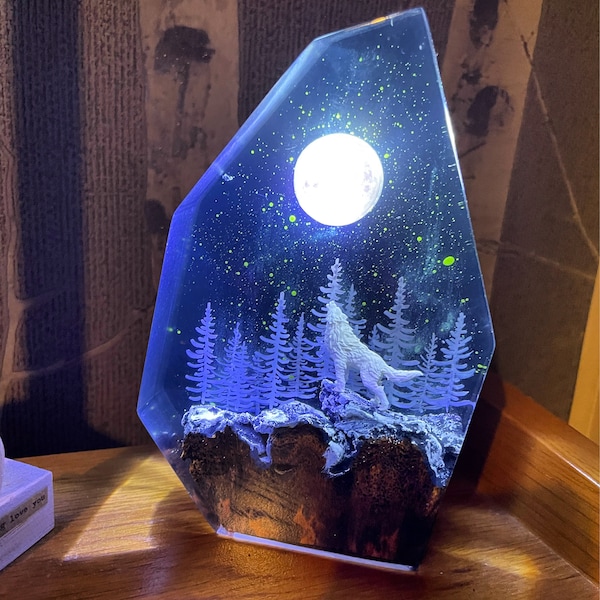 Aurora Borealis Lamp Howling Wolf Northern Lights Lamp Alaska Decor ...