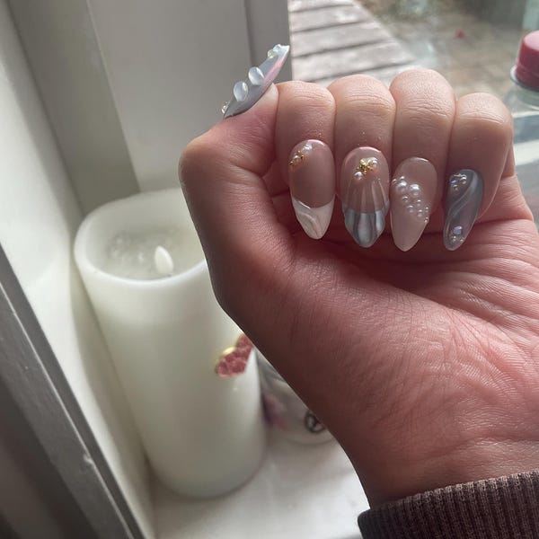 Custom Sea Beach Press on Nails Long Almond Nails/acrylic 3D Starfish ...