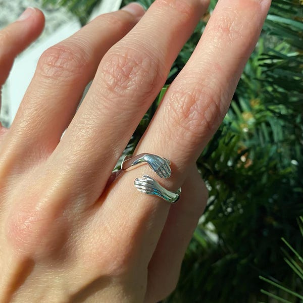 Gold Hug Ring Sterling Silver, Open Ring, Gift Hug Ring, Adjustable ...