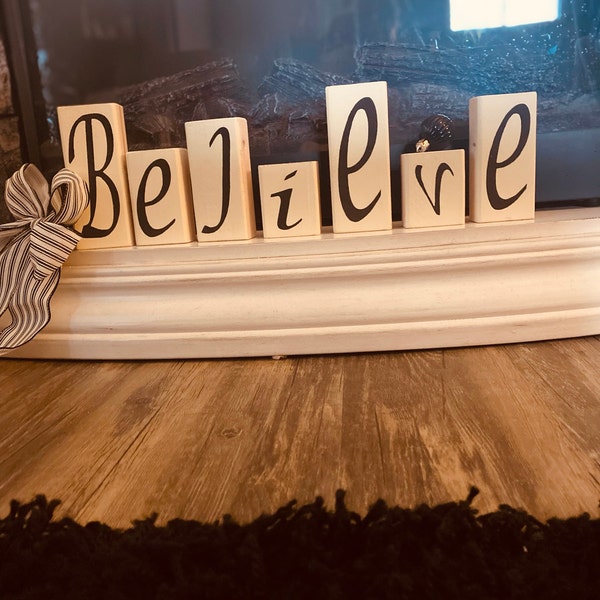 Believe Blocks White Set of Seven Wood Shelf Sitters Custom Sign - Etsy