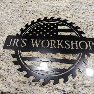 Custom American Flag Workshop Sign Metal Shop Sign Free Shipping Dad ...