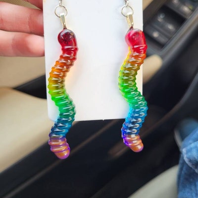Candy Gummy Worm Earrings Fun Long Bright Colored - Etsy