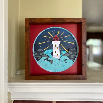 Lighthouse Shadowbox Ocean Decor Light House Wall Art Craft Waves ...