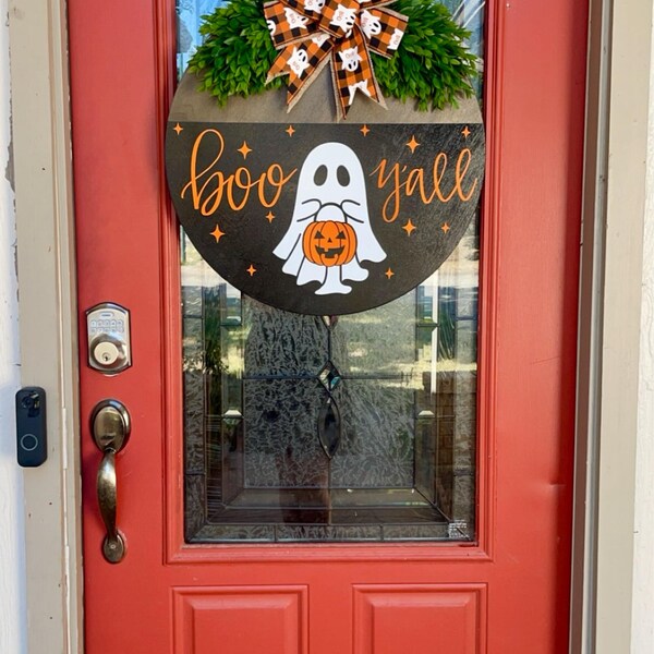 Halloween Front Door Decor | Halloween Wreath | Boo Y'all | Ghost ...