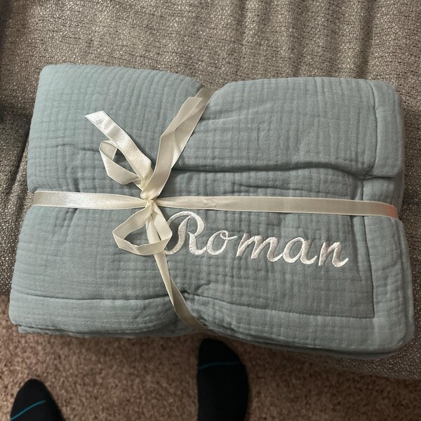 Personalized Baby Muslin Blanket, Embroidered Soft Gauze Blanket, Soft ...