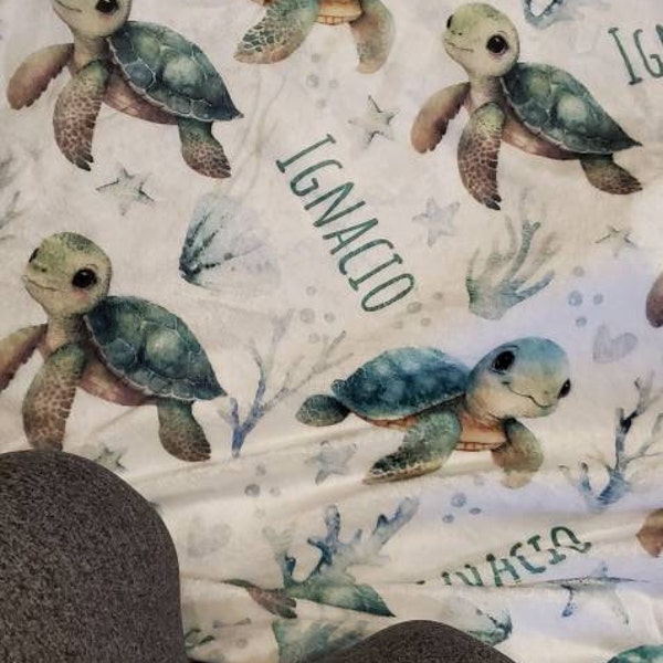 Custom Turtle Baby Name Blanket Personalized Ocean Animal Swaddle ...