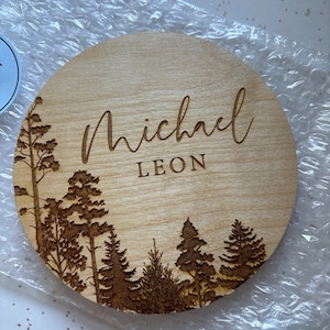 Baby Name Announcement Sign With Trees / Wooden Birth Announcement ...
