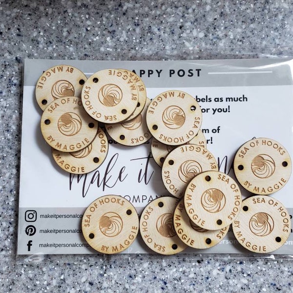 Personalised Birch Wood CIRCLE Tags 30mm Wooden Handmade Clothing ...