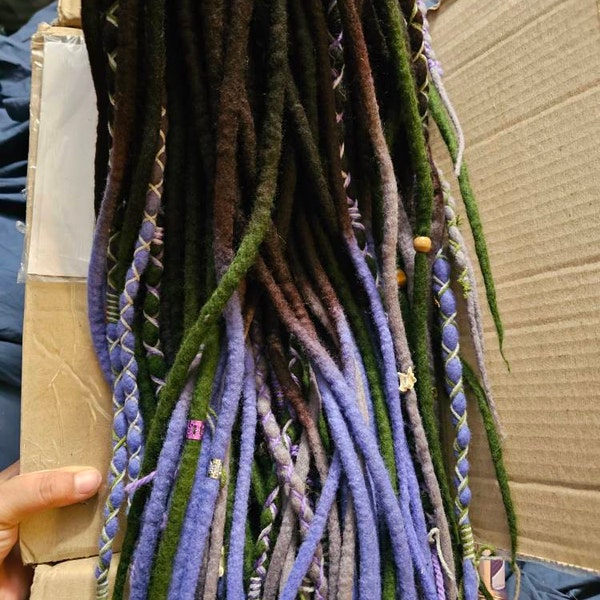 Wool Dreadlocks Ombre Shades of Brown on Purple violet, Khaki Green ...
