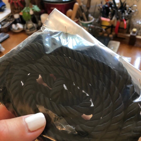 Black Satin Twisted Cord, Wrapped Thread Cord, 9mm Rope Cord - 1 Yard ...