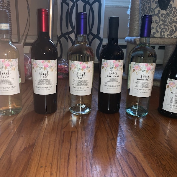 Year of Firsts Wine Labels - Personalized Wedding Milestone Wine Labels ...