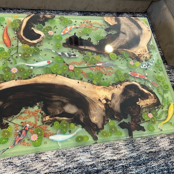 Koi Fish Resin Epoxy Coffee Table | Rectangle Resin Epoxy Coffee Table ...