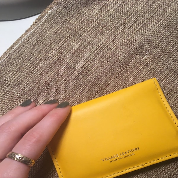 Handmade Yellow Leather Card Holder, Smooth Chrome Slim Travel Wallet ...