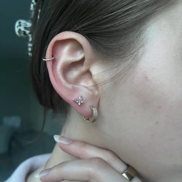 16G Dangle Cartilage Earring Stud/hidden Helix Piercing/conch Piercing/curved Bar Piercing ...