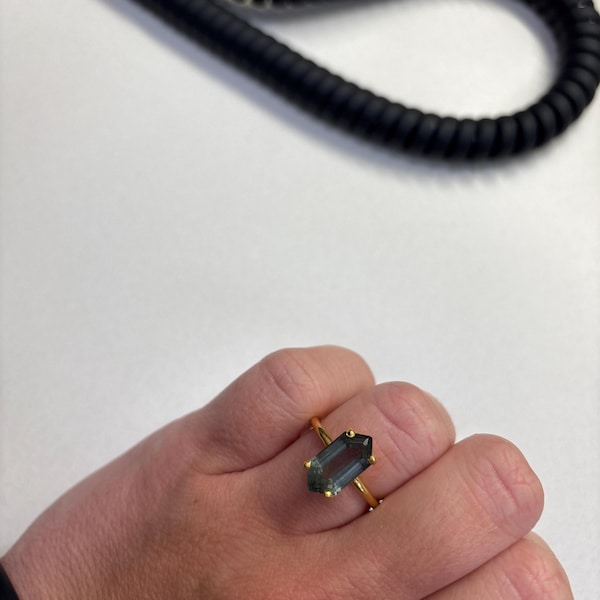 Grey Spinel Ring, Hexagon 7x14m 925 Sterling Silver, Dainty Engagement ...