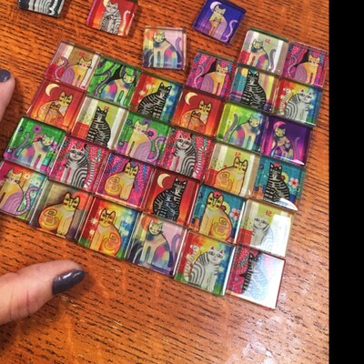 Funky Cats Glass Mosaic Tiles Bright Colors Glass Mosaic Tiles 1 Inch ...