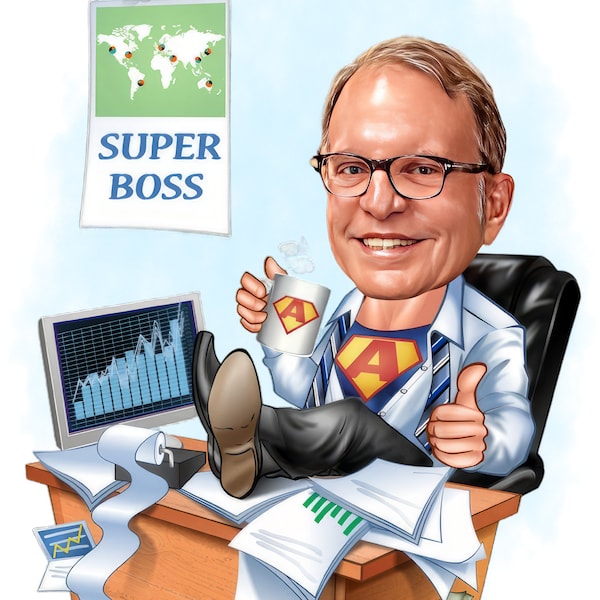 Personalized Super Boss Cartoon Portrait, Custom Super Boss Caricature ...