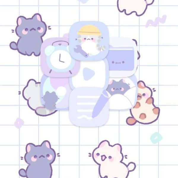 Cute Cats App Icons | Ios & Android Theme, Wallpapers (digital Download ...