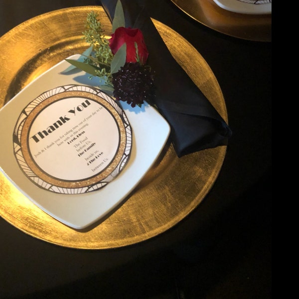 Gold Round Menu Cards, White and Gold Art Deco Circle Menu Card ...