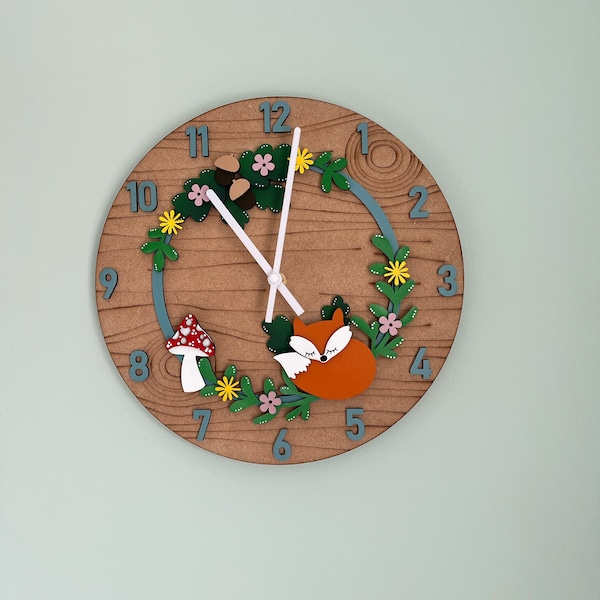 Woodland Fox Themed Wall Clock. Bedroom, Nursery Art, Time Teller. - Etsy