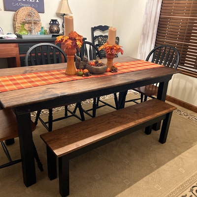 Tavern Farmhouse Bench, Rustic Solid Wood Bench / Stained All Black ...