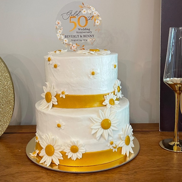 Golden Anniversary Cake Topper 50th Anniversary Cake Topper Round ...