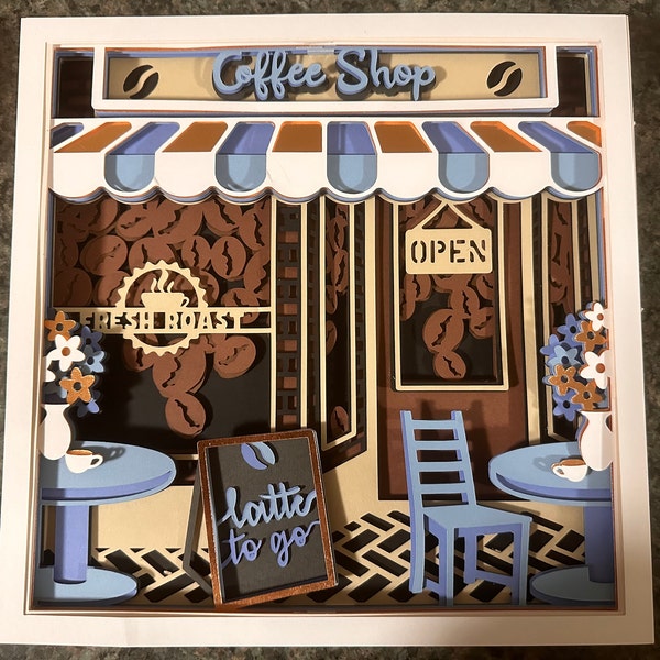 3D SVG Coffee Shop Shadow Box, Coffee Latte 3D Svg, Coffee Store 3d Svg ...