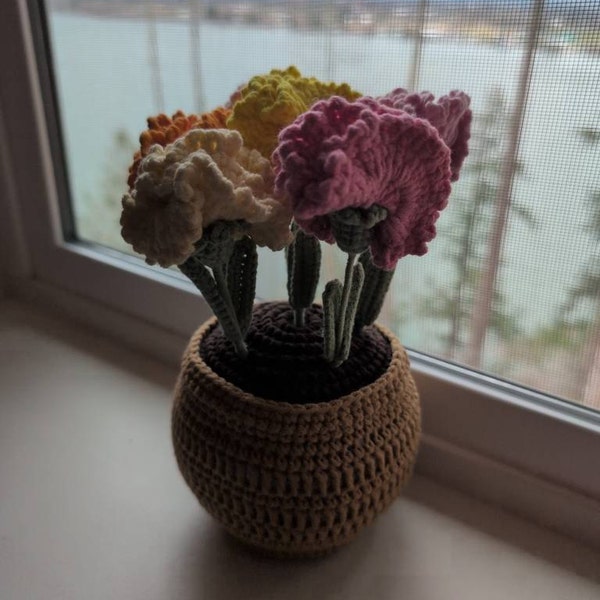 Crochet Happy Face Flower, Crochet Flower in Pot, Housewarming Gift ...