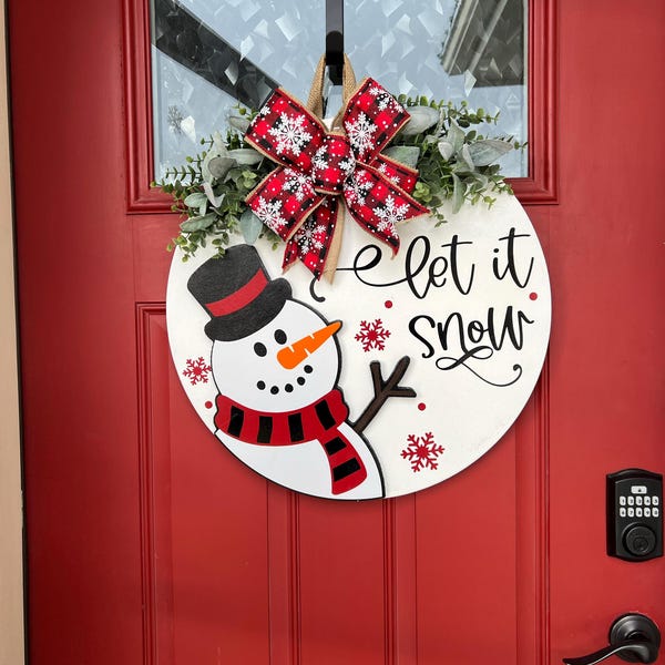 Winter Front Door Decor | Let It Snow | Snowman Front Door Wreath ...