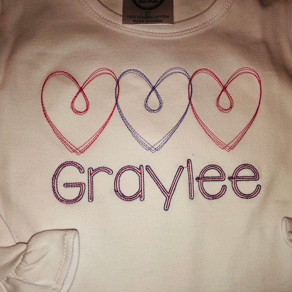 Heart Trio Scribble Stitch Embroidery Design 5x7 6x10 8x8 8x12 - Etsy